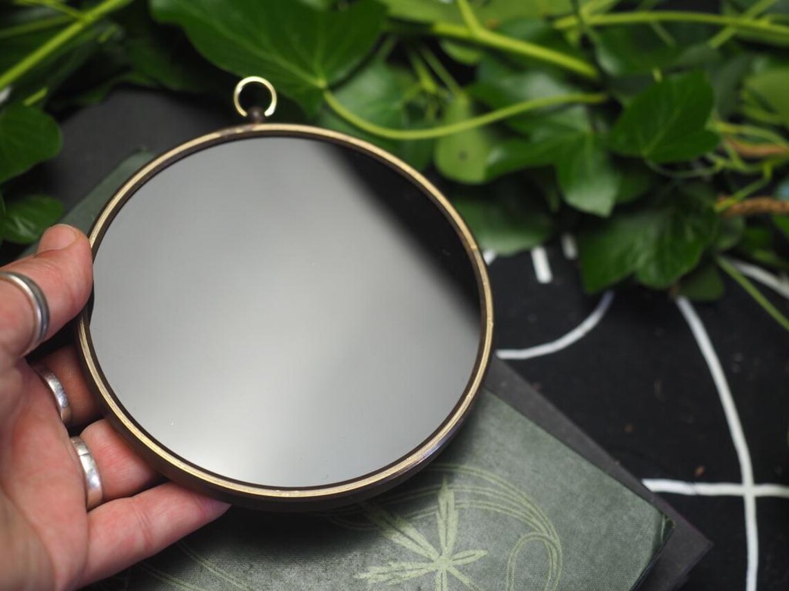 Round Black Scrying Mirror for Divination - Up-cycled, Vintage - Pagan ...
