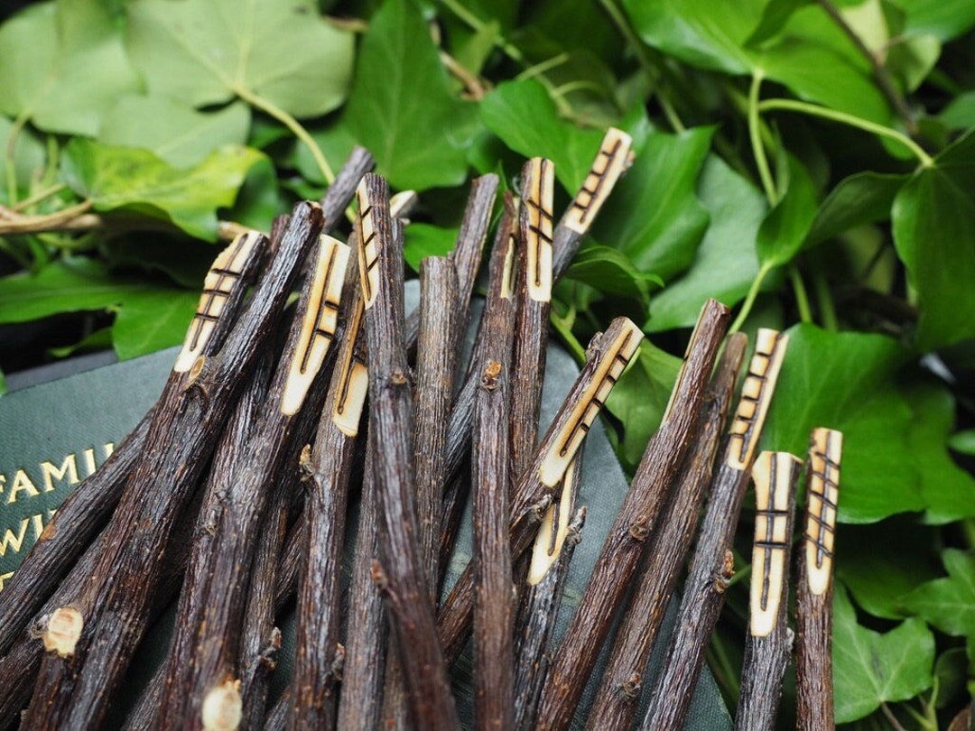25 Long Avalon Apple Wood Celtic Tree Ogham Staves With Bag - Including ...