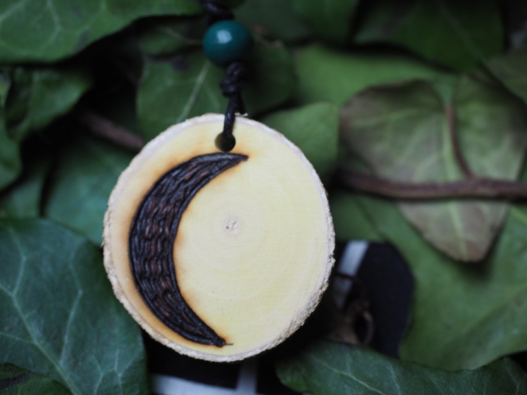 Spindle Wood Crescent Moon Pendant - Spinning Magic, Norns - for Pagans ...