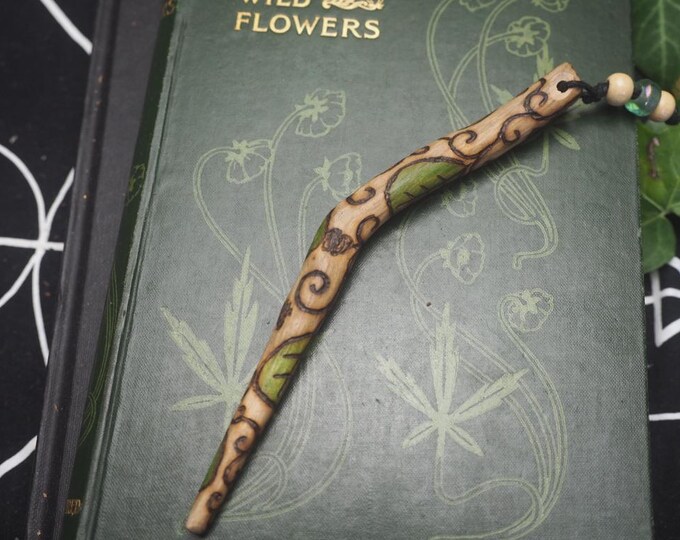 English Alder Wood Leaf & Spiral Wand Pendant - Protection, Shielding ...