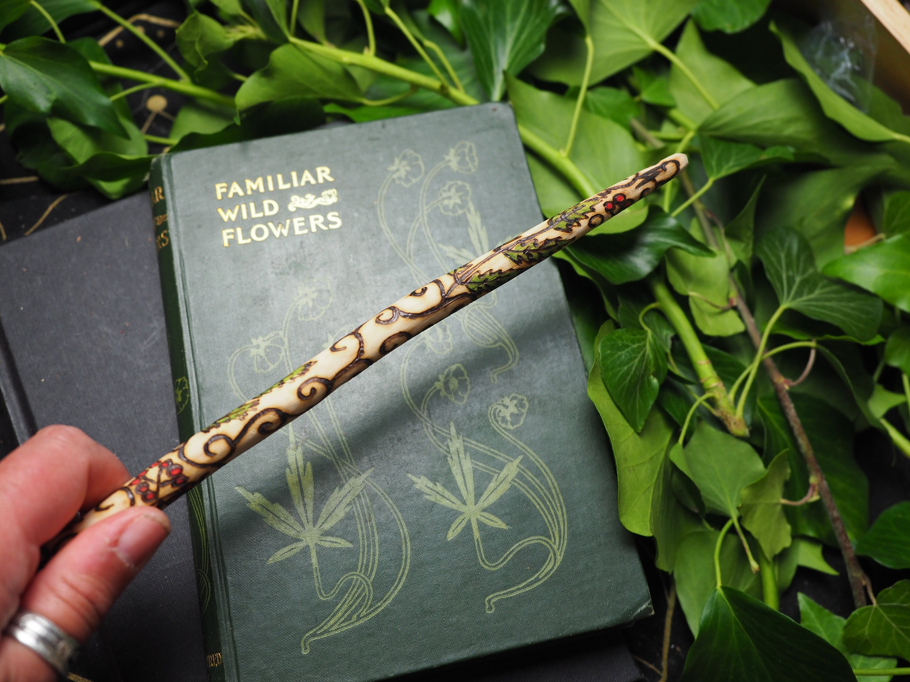 Rowan Wood Leaf & Spiral Wand for Protection and Fey | Etsy