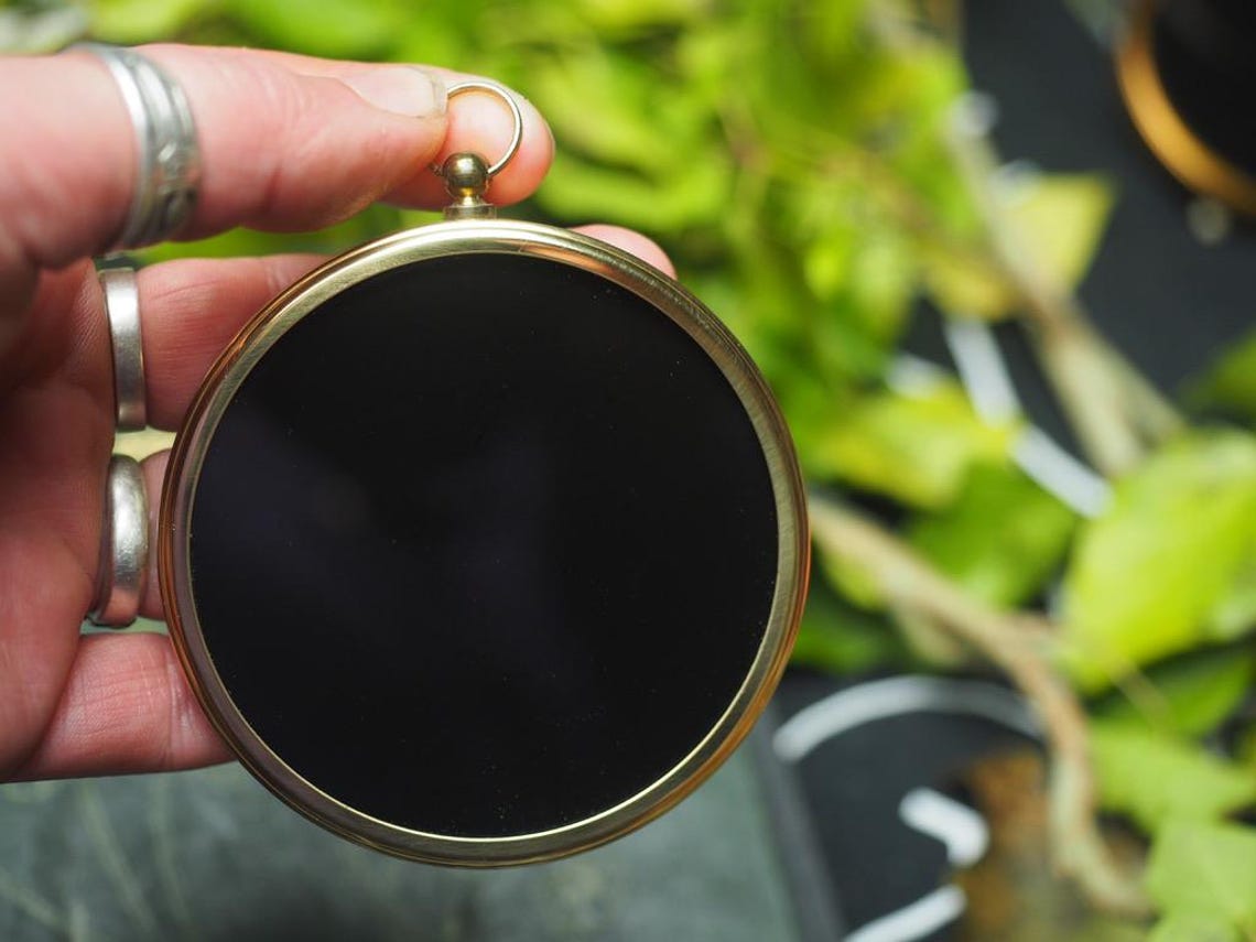 Round Black Scrying Mirror for Divination - Up-cycled, Vintage - Pagan ...