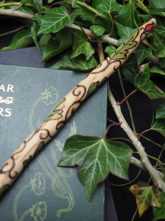 English Hawthorn Wood Leaf & Spiral Wand Pagan Wicca | Etsy