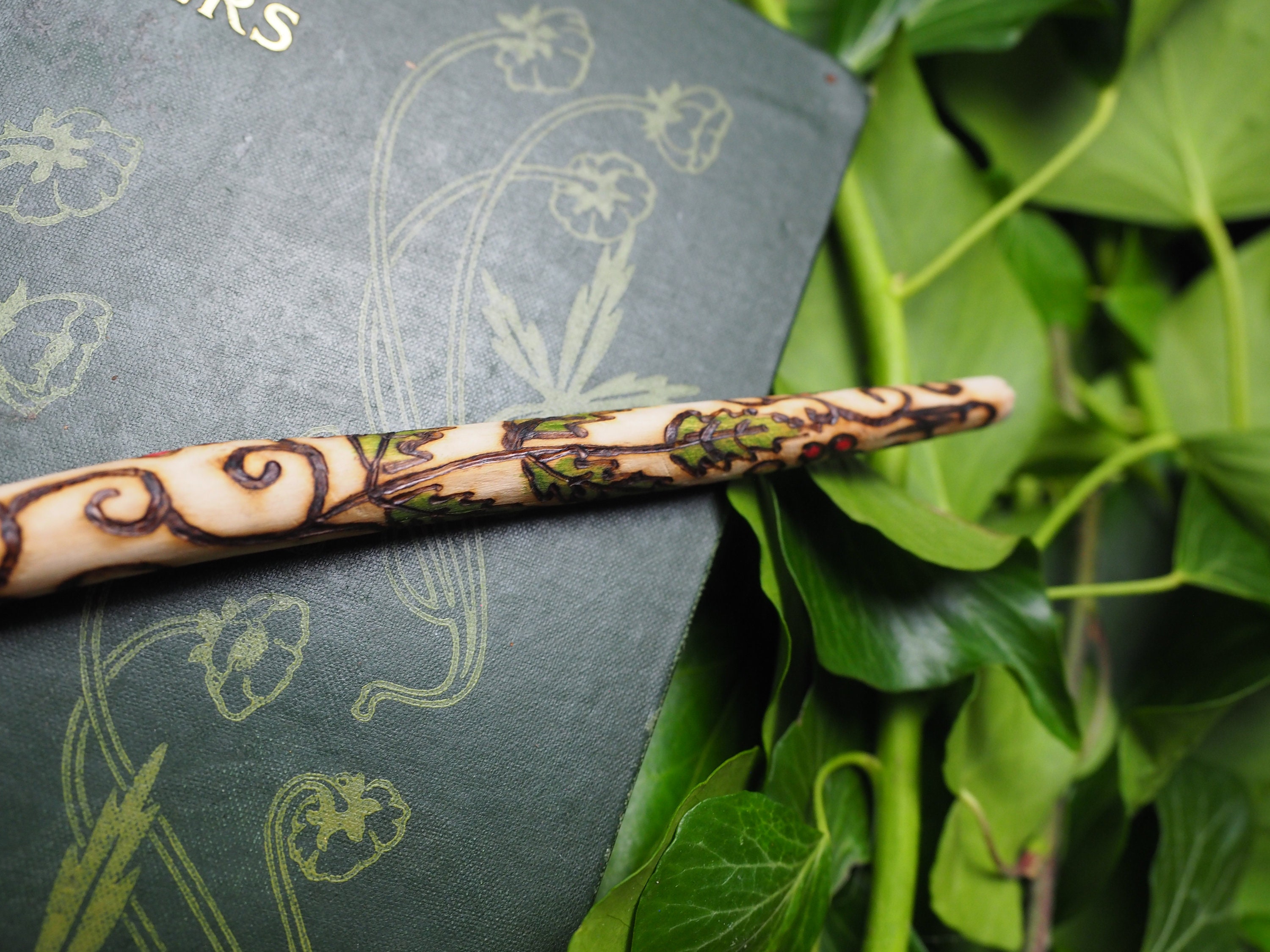 Rowan Wood Leaf & Spiral Wand for Protection and Fey | Etsy