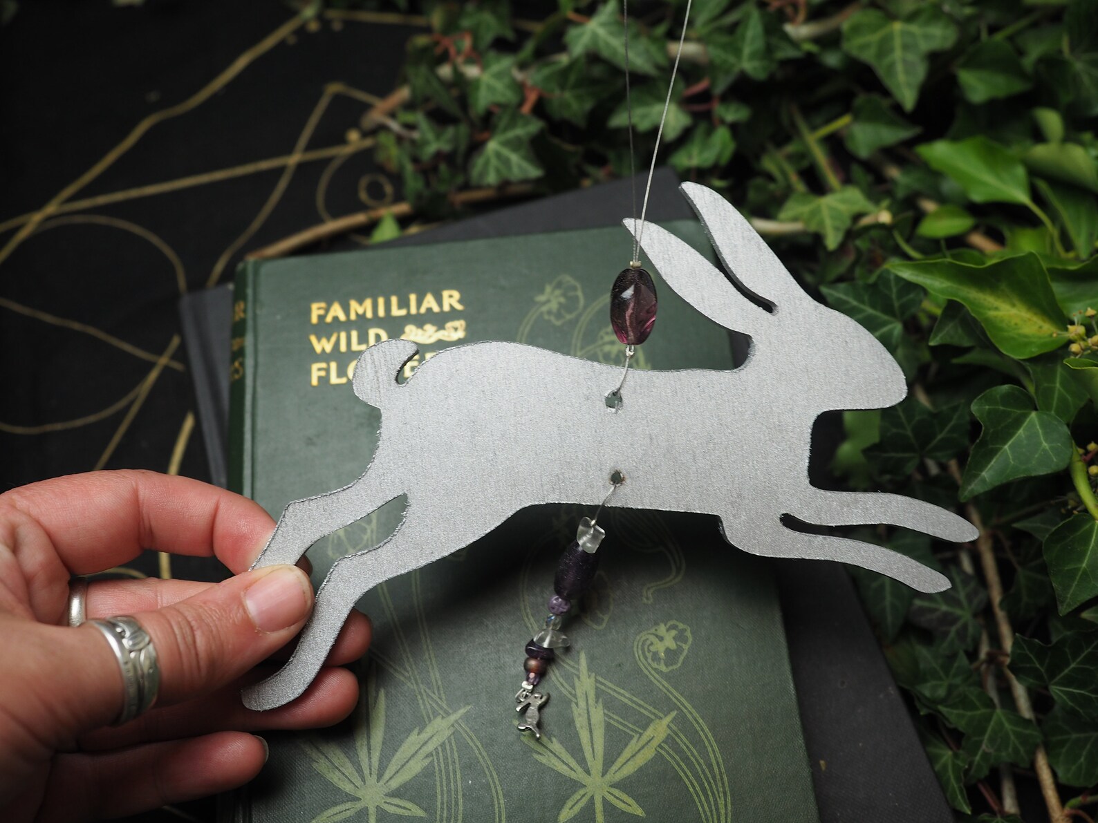 Leaping Silver Hare or Rabbit Yule, Winter Solstice Ornament Window ...
