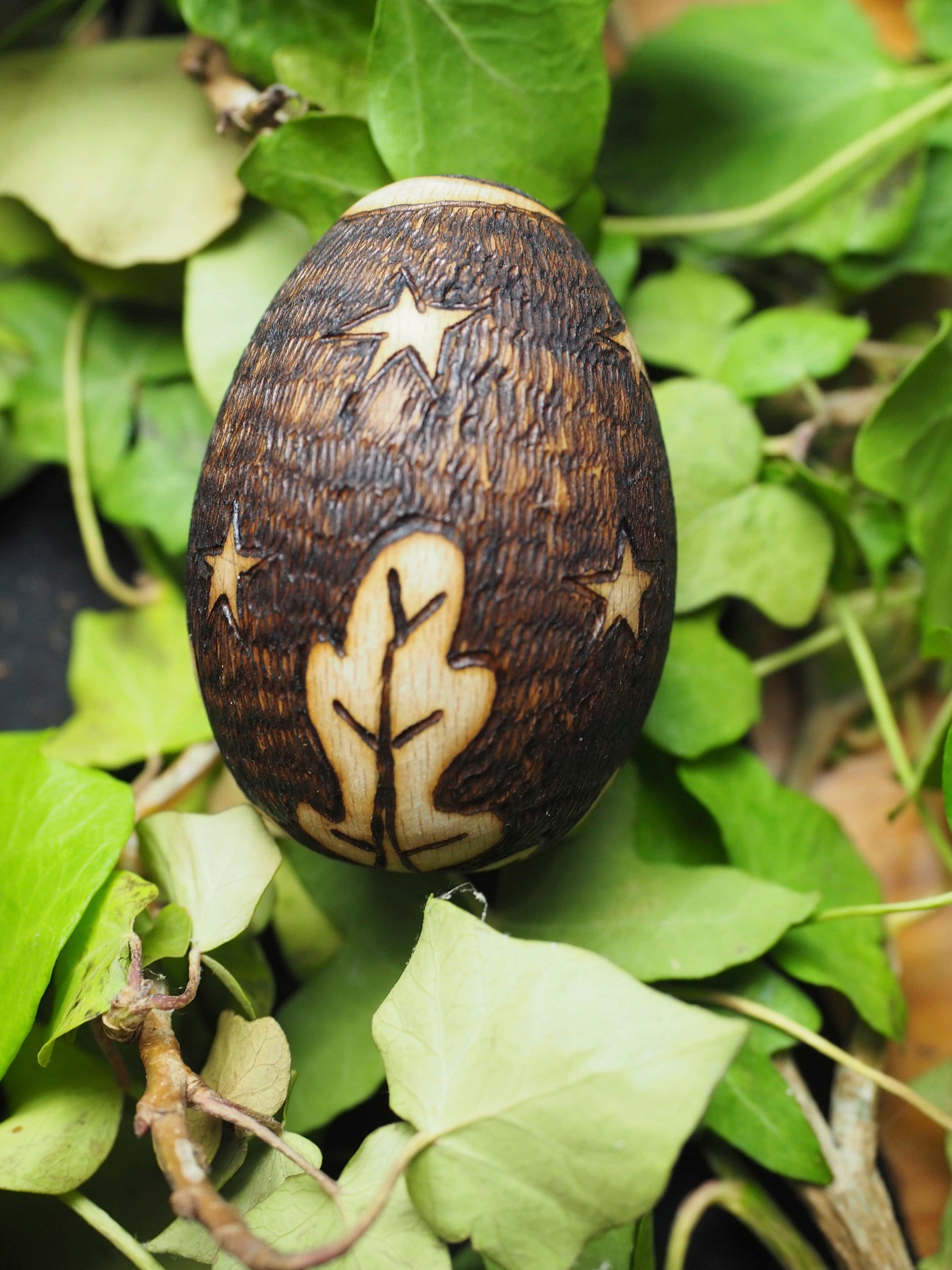 Wooden Badger & Oak Leaf Ostara or Easter Egg Strength and - Etsy