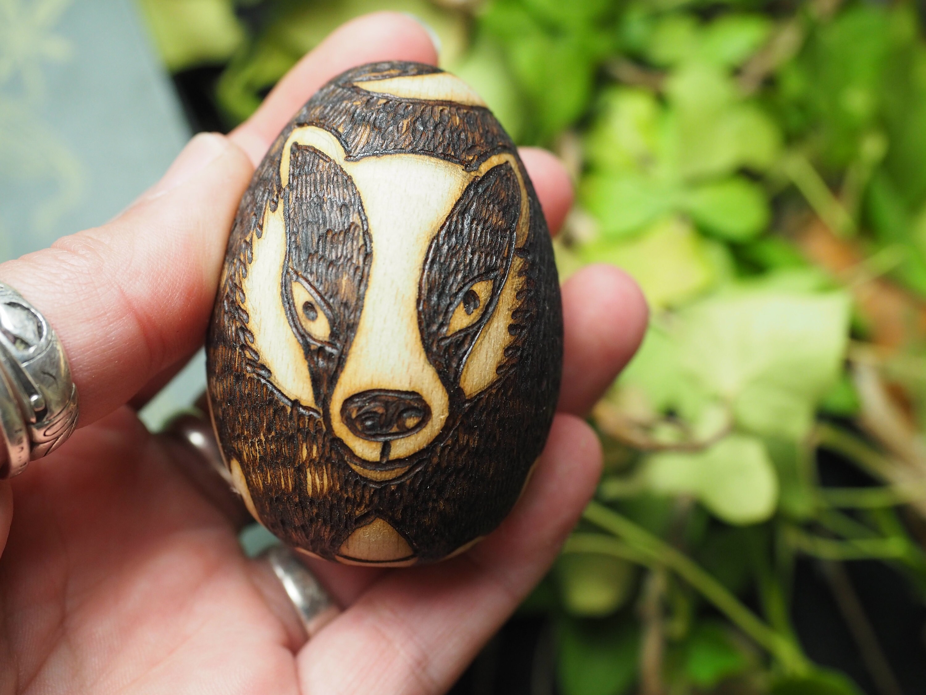 Wooden Badger & Oak Leaf Ostara or Easter Egg Strength and - Etsy