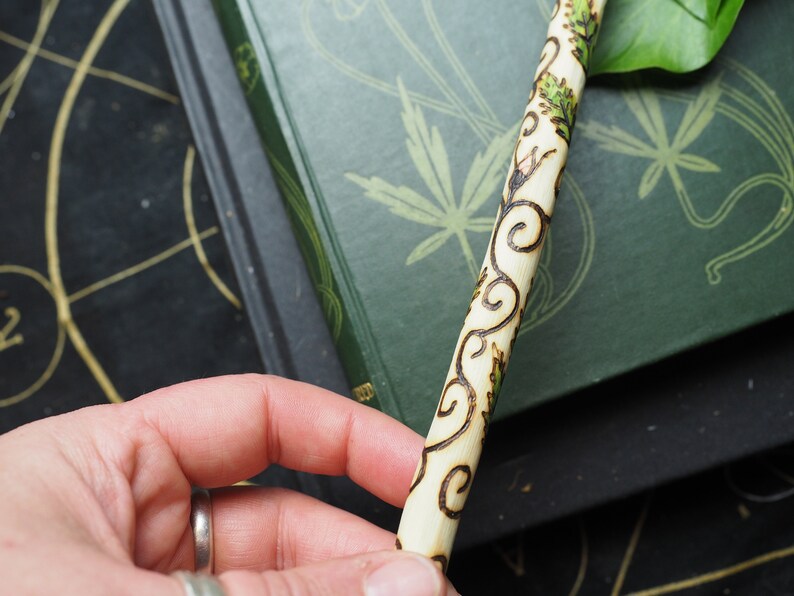 Wild English Rose Leaf & Spiral Wand with Bag for Pagans | Etsy