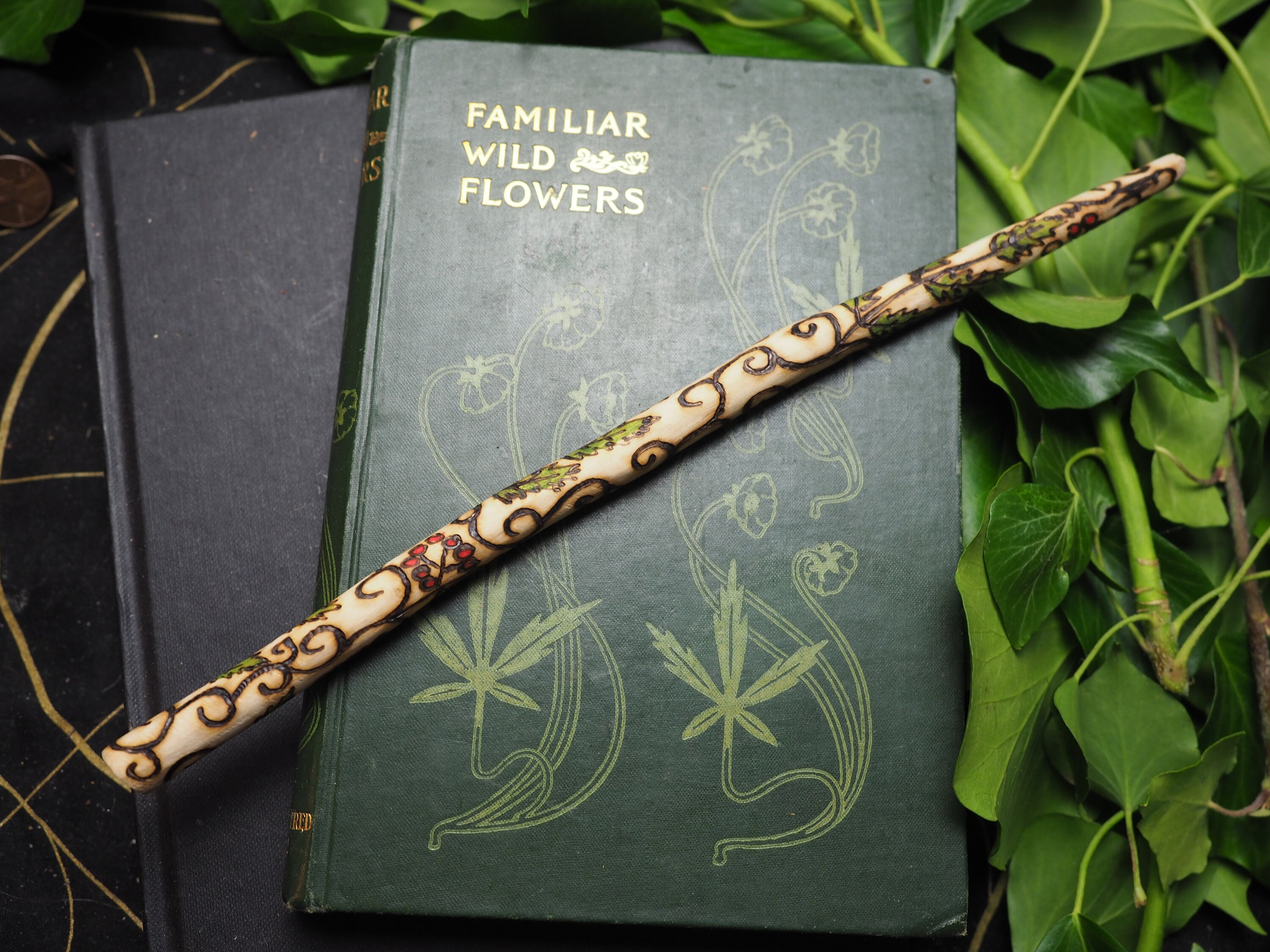 Rowan Wood Leaf & Spiral Wand for Protection and Fey | Etsy