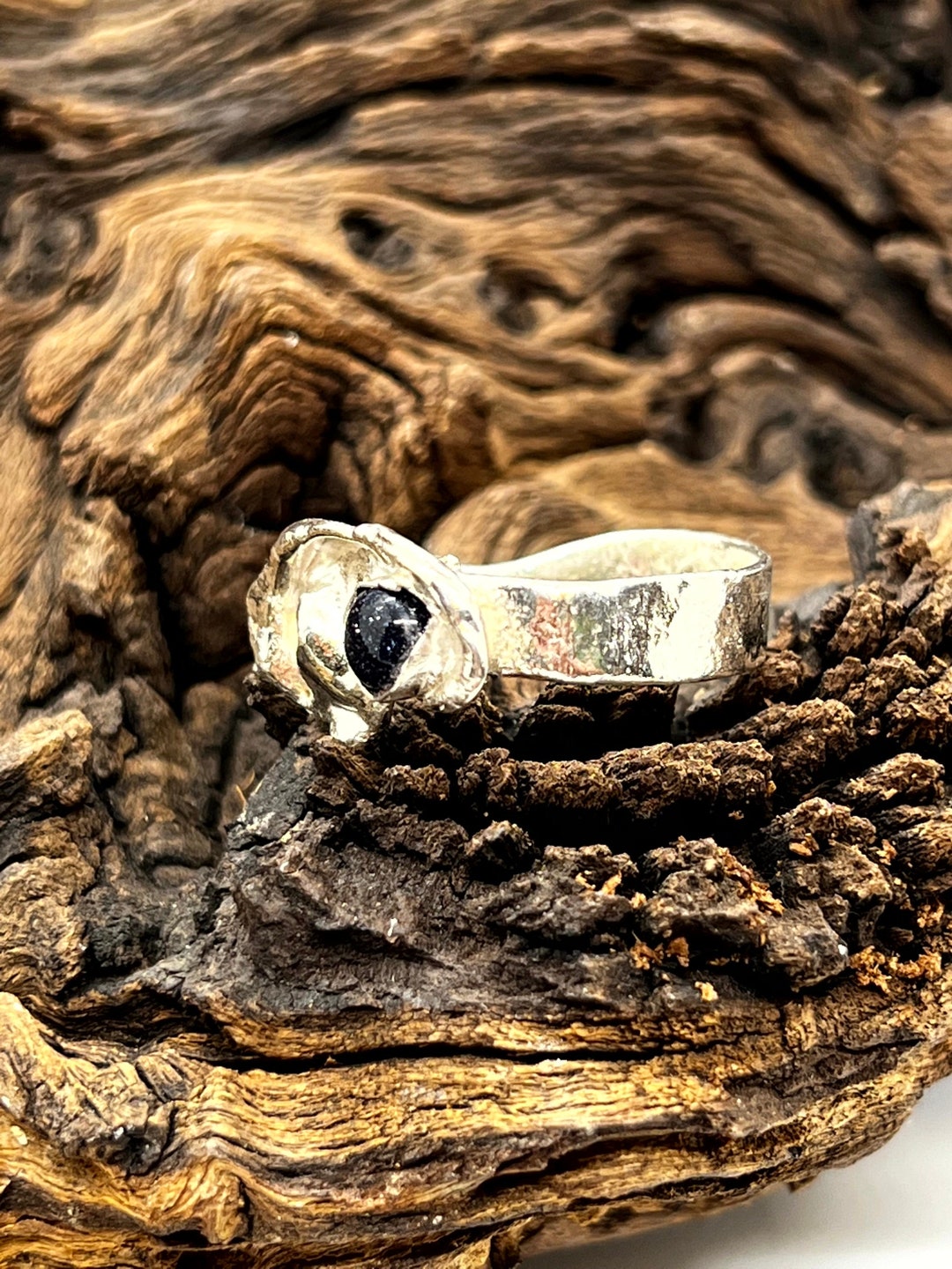 Sterling Silver Sand Cast Ring With Black Sunstone, Size 7 - ADJUSTABLE ...