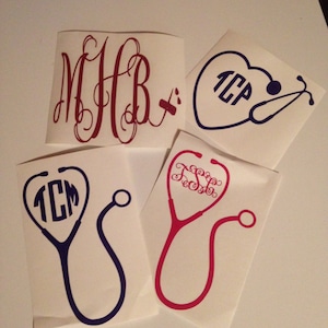 Monogram Decal / Stethoscope Heart Monogram / Phlebotomy Monogram Decal ...