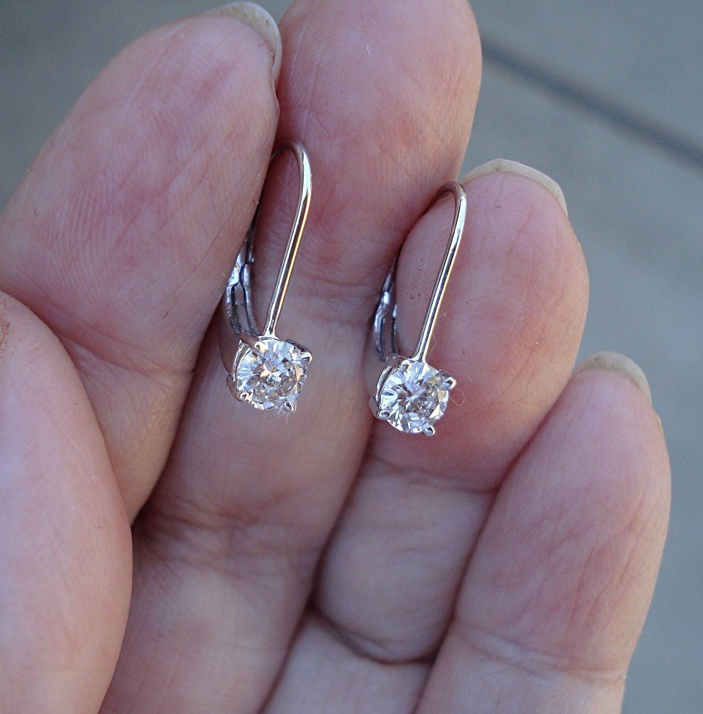 1 2 Carat Diamond Earrings Solitaire Leverback Drop 14K Etsy