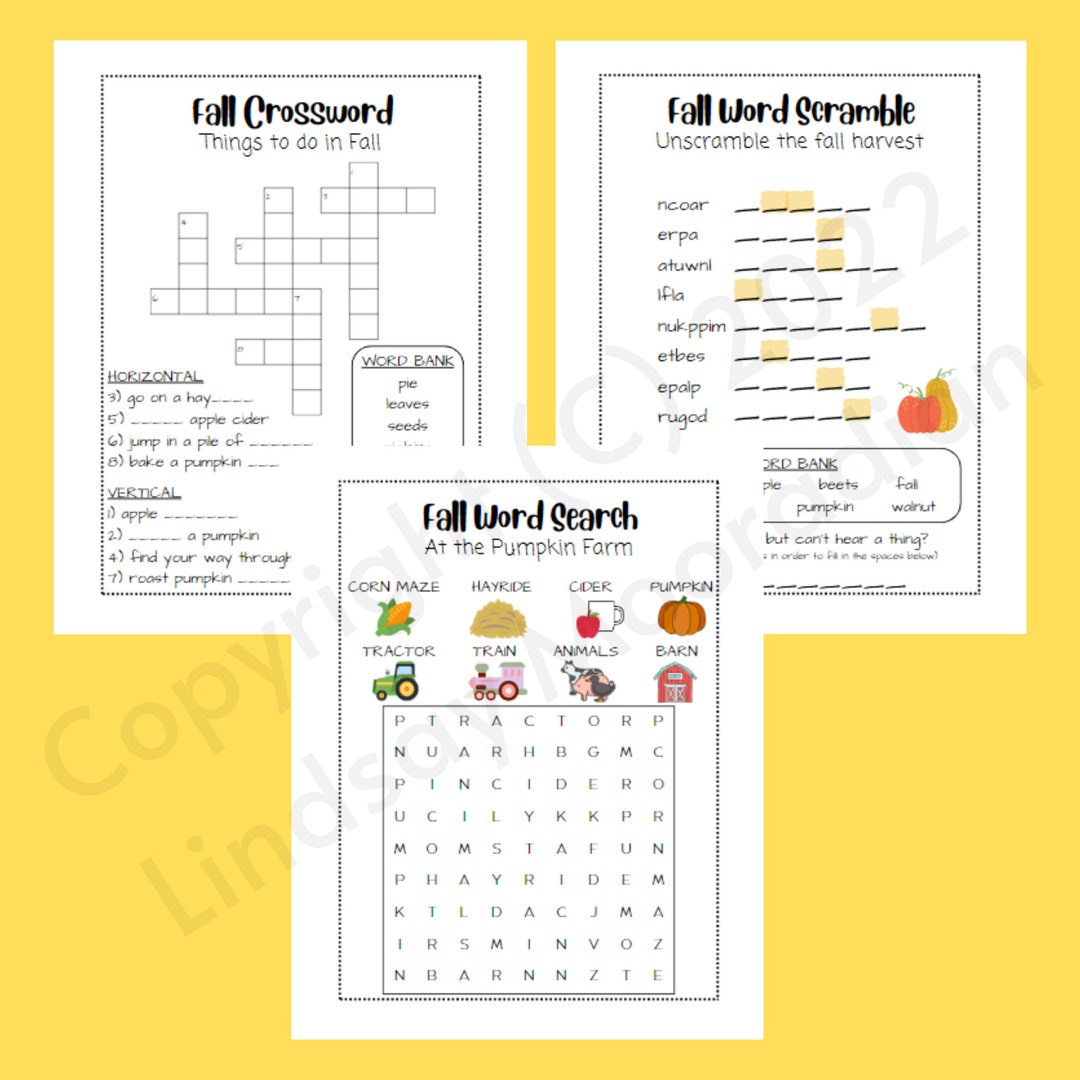 Kids Fall Word Puzzles Activity Bundle Printable Word Searches ...