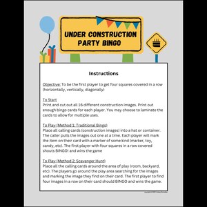 Under Construction Birthday Party Bingo - Construction Vehicle Bingo ...