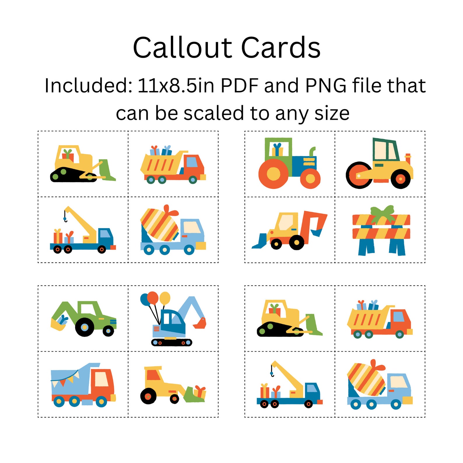 Under Construction Birthday Party Bingo - Construction Vehicle Bingo ...