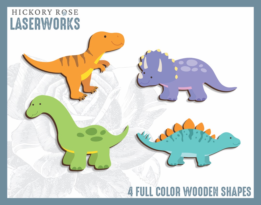 Full Color Wooden Dinosaur Cutouts: Laser Cut Dino Craft Shapes - Etsy