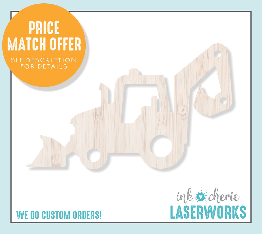 Construction Truck Cutout, Backhoe Cutout, Wood Laser Cut Shape, Wooden ...
