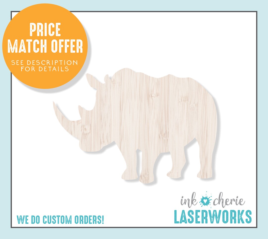 Wooden Rhino Shape, Rhino Cutout, Wood DIY Craft Shapes, Wooden Animal ...