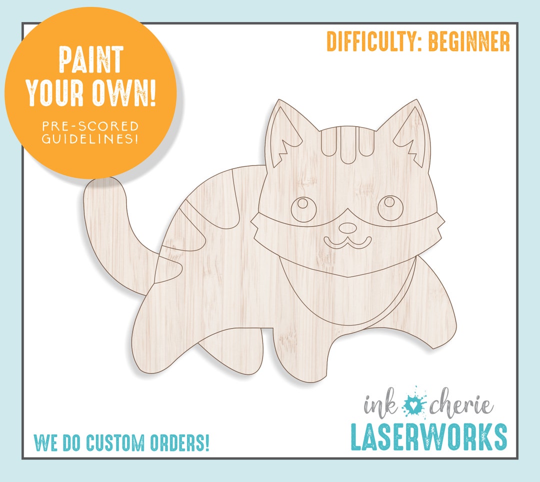 Kitten Paint by Lines, Paintable Cat Cutout, Wooden Animal Shapes, DIY ...