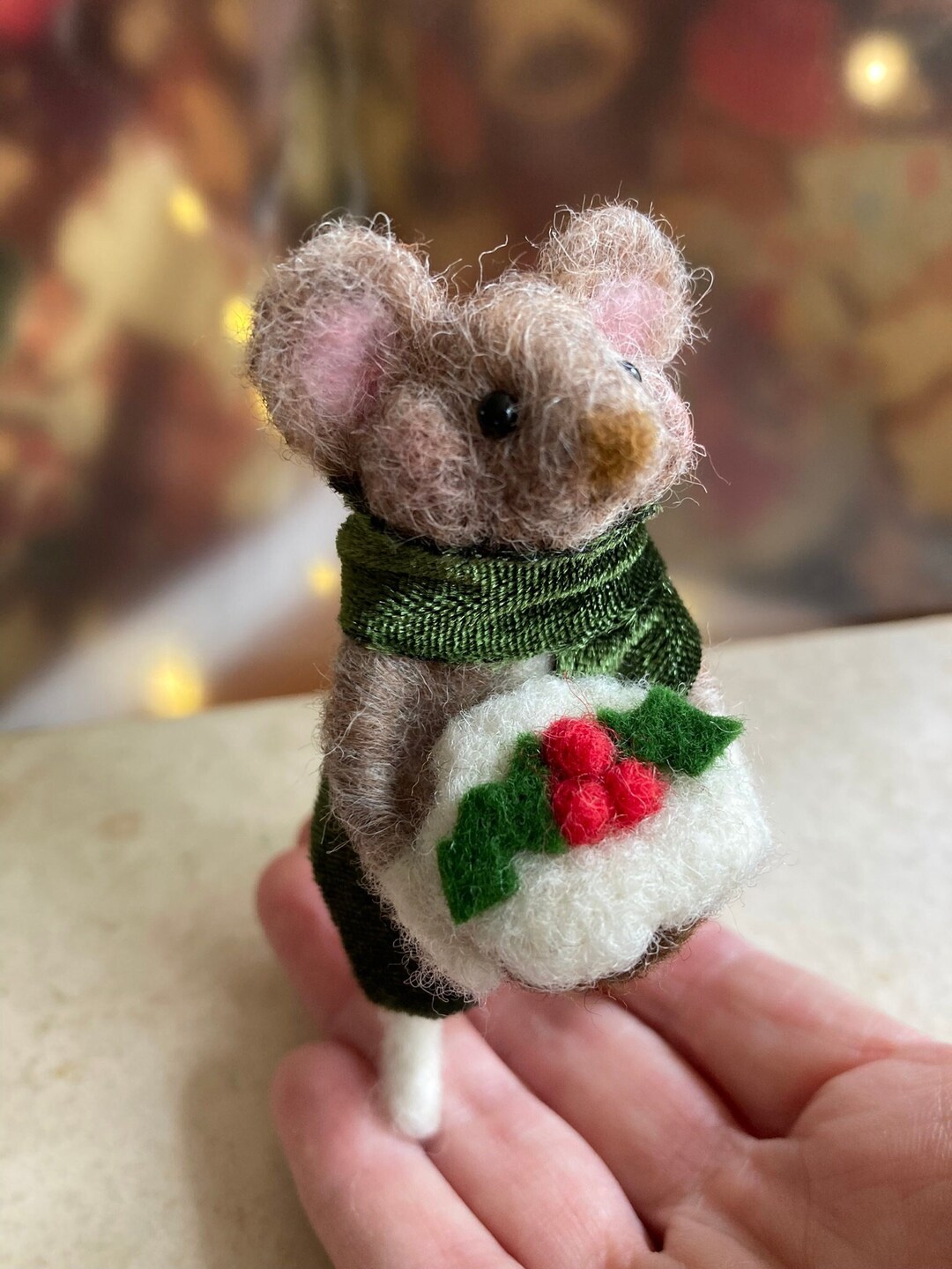 Needle Felted Wool Christmas Mouse, Felt Animal, Figgy Pudding Gift ...