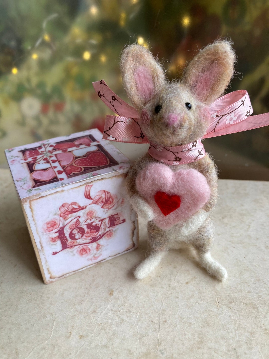 Needle Felted Wool Handmade Love Bunny Rabbit With Heart and Holiday ...
