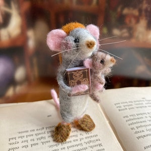 Felted Wool Small Mouse With Stuffie and Slippers, Woodland Animal Gift ...
