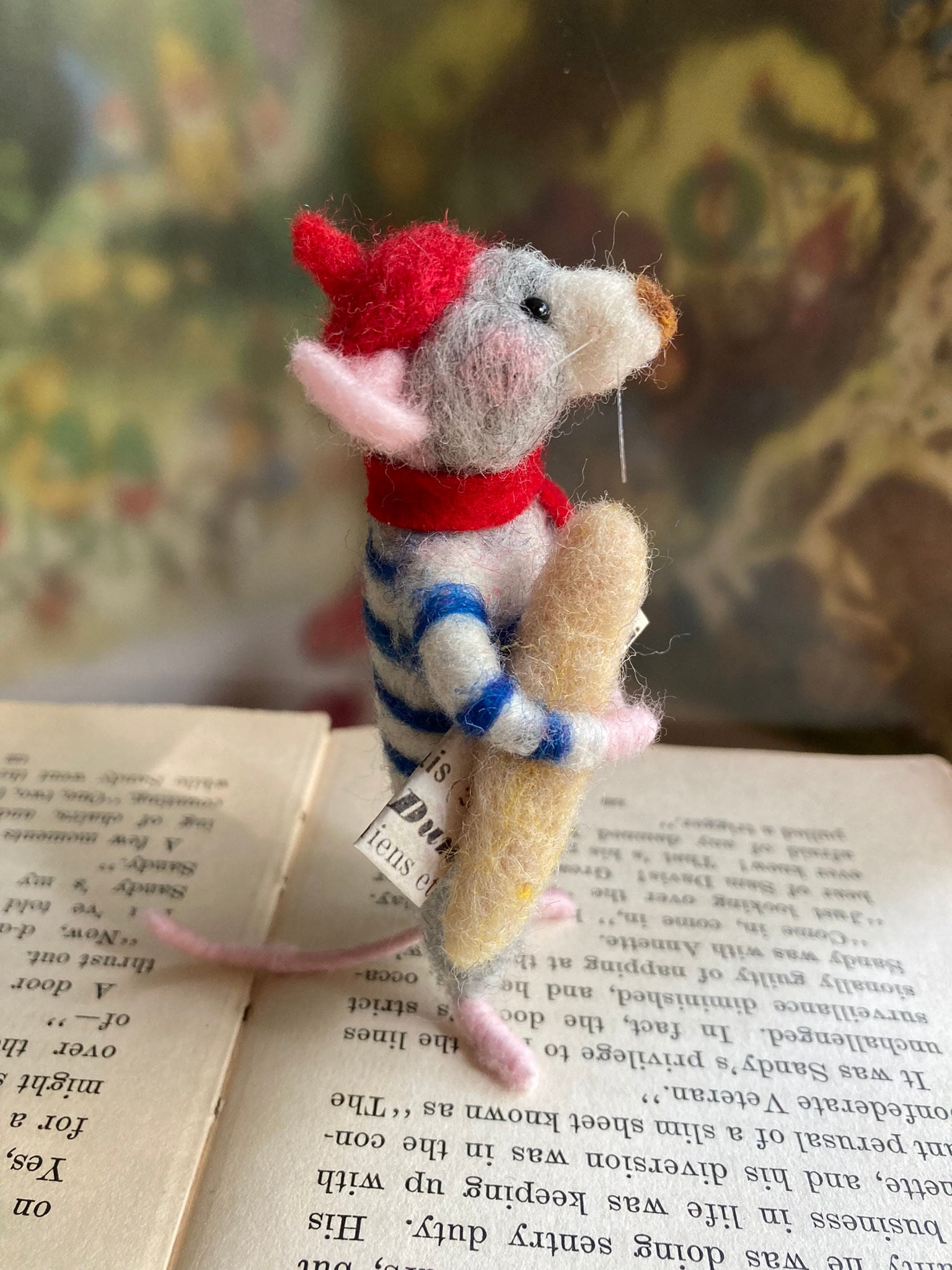 Needle Felted French Mouse With Beret and Baguette, Woodland Animal ...