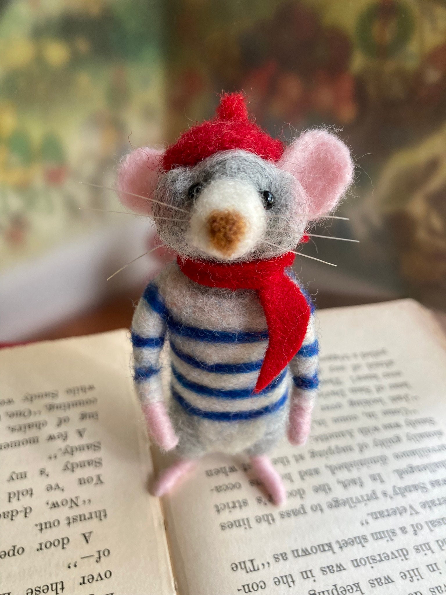 Needle Felted French Mouse With Beret and Baguette, Woodland Animal ...