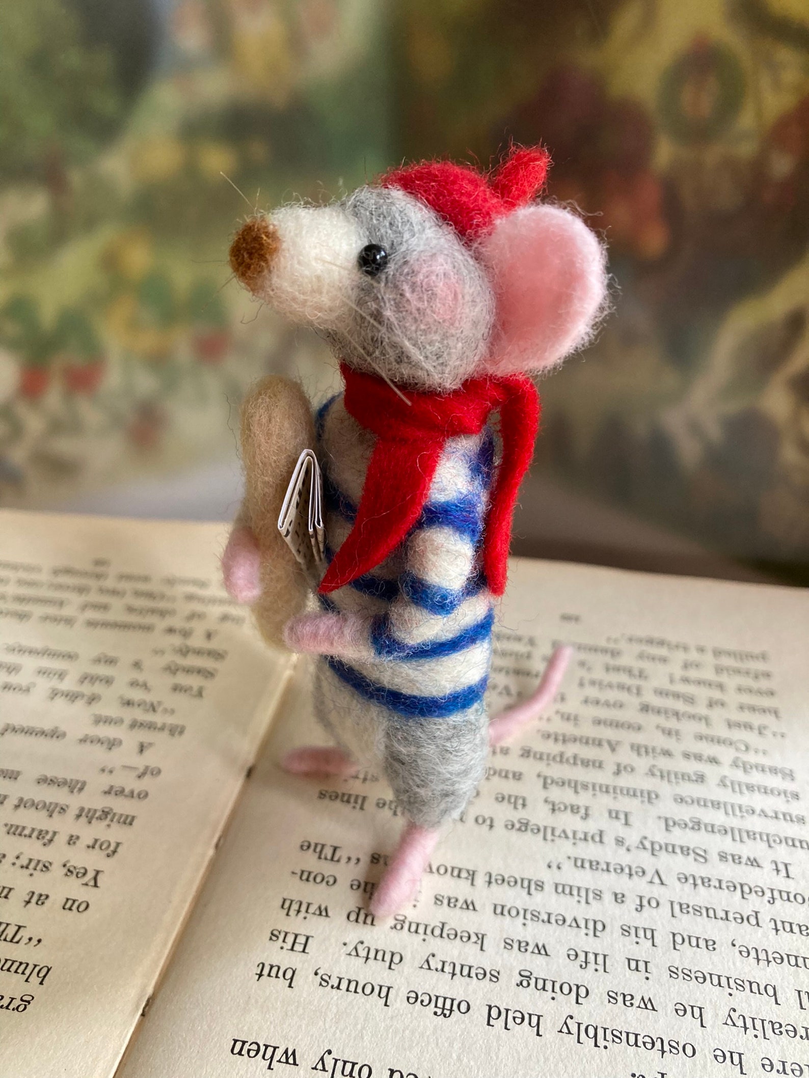 Needle Felted French Mouse With Beret and Baguette, Woodland Animal ...