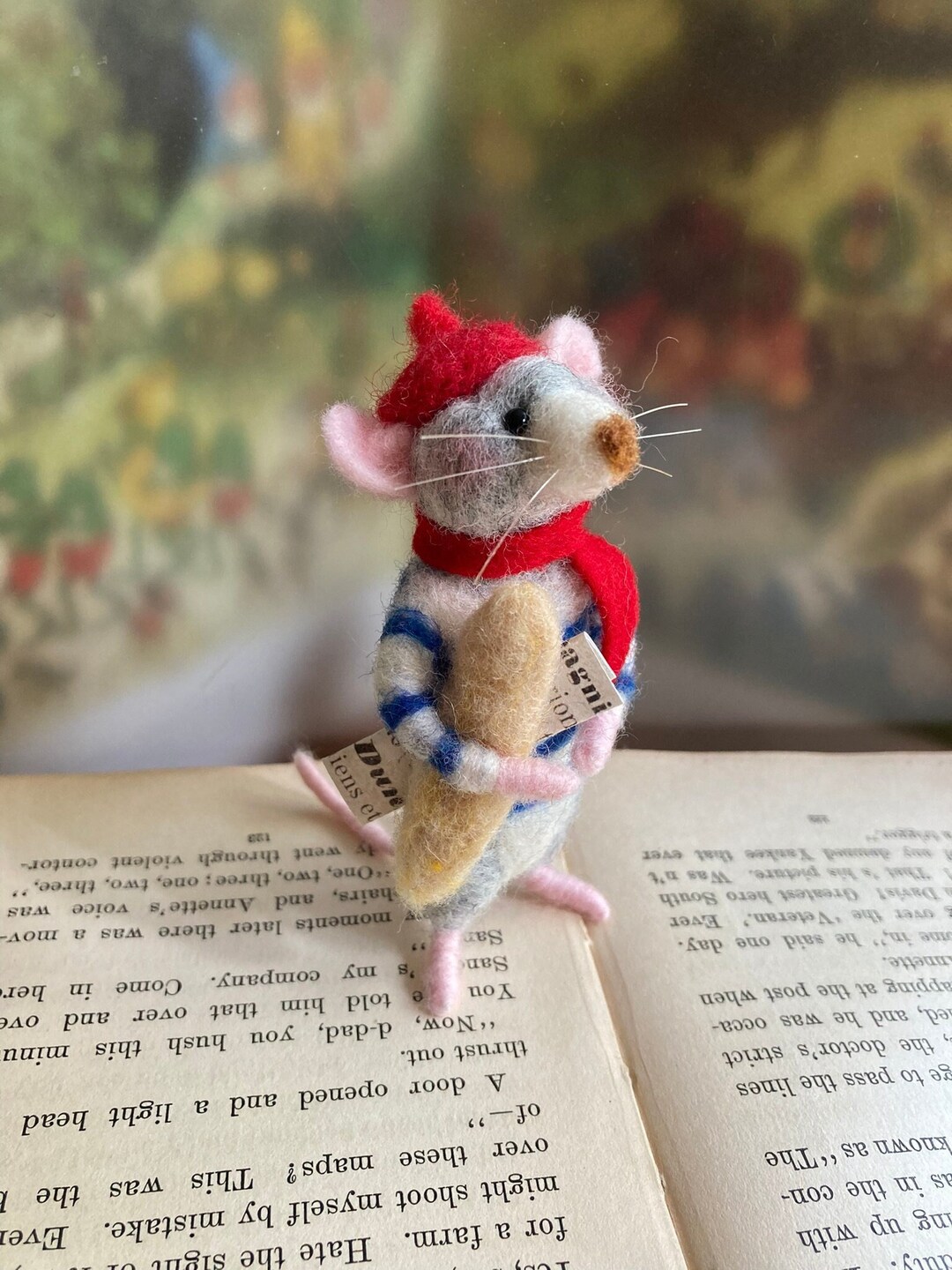 Needle Felted French Mouse With Beret and Baguette, Woodland Animal ...