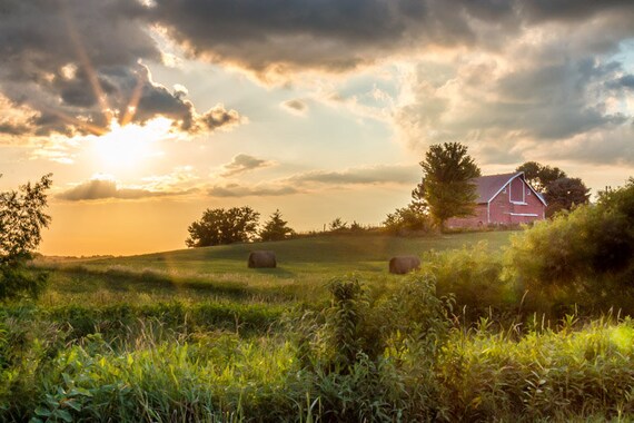Red Barn Sunset Summer Barn Country Decor Farm Art Old - Etsy