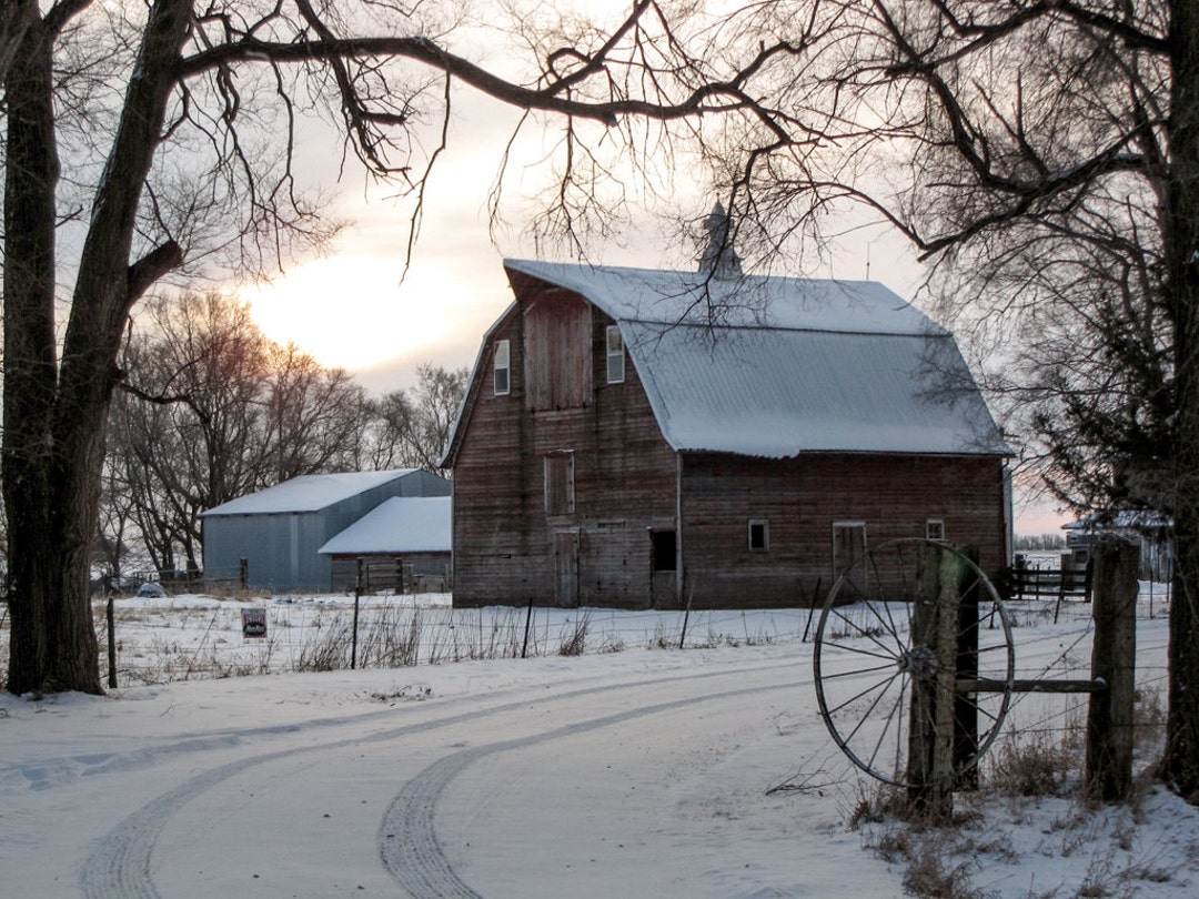 Sunrise Barn - Winter Barn Photo, Country Decor, Farm Art, Old Barn ...