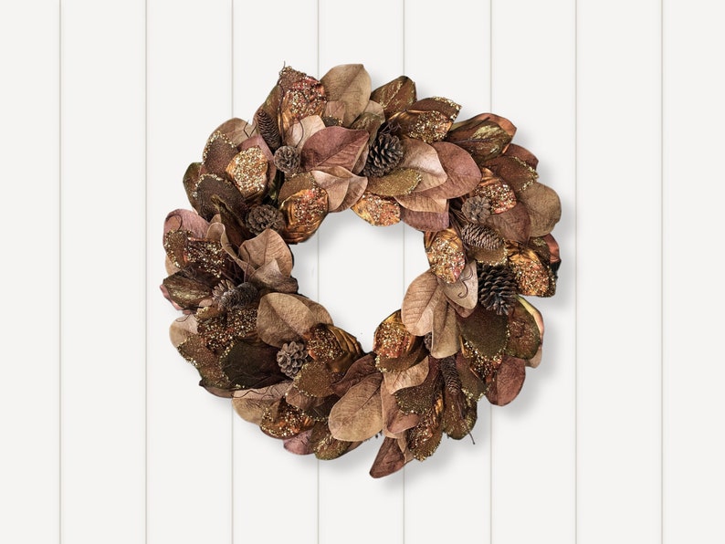 Fall Magnolia Wreath With Metallic Magnolia Leaves Wreath for - Etsy