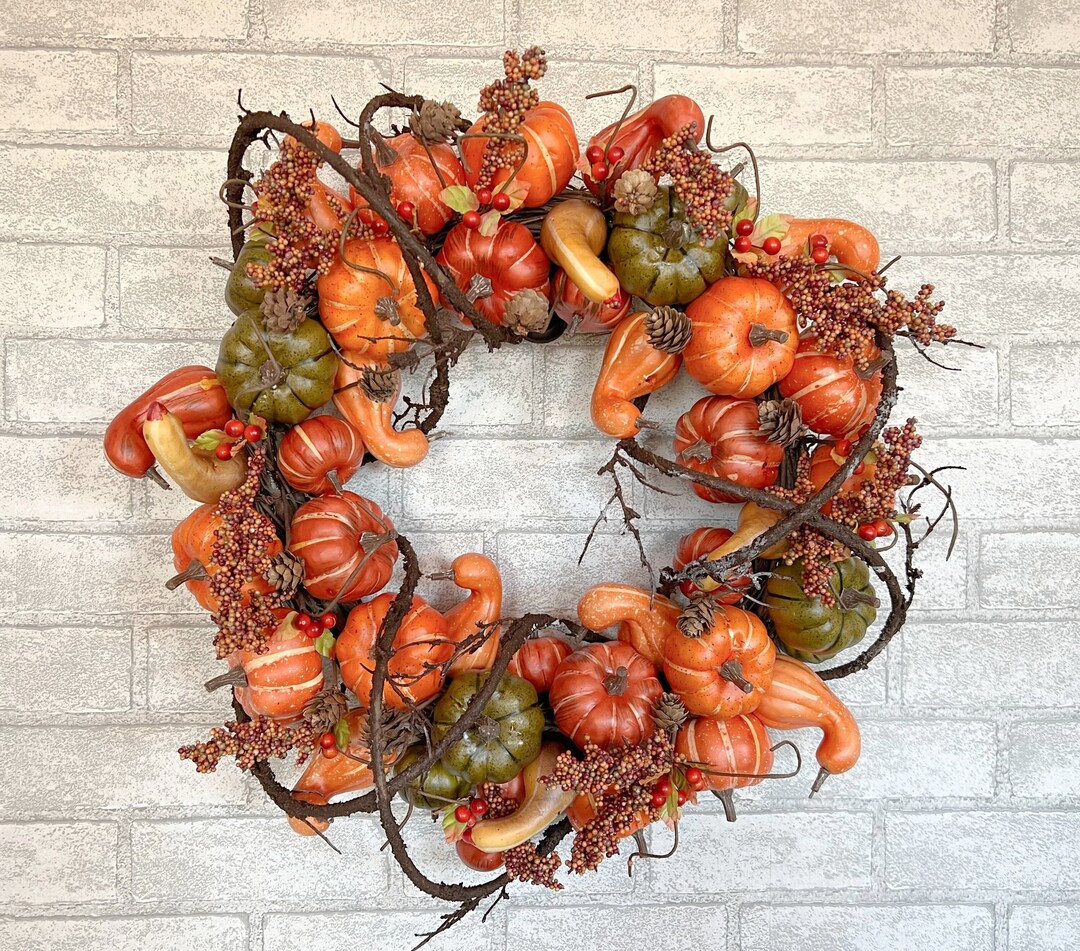 Fall Gourd Wreath for Front Door, Autumn Wreath for Front Door, Fall ...