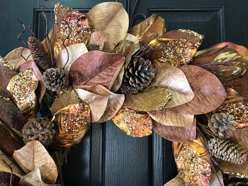 Fall Magnolia Wreath With Metallic Magnolia Leaves Wreath for - Etsy