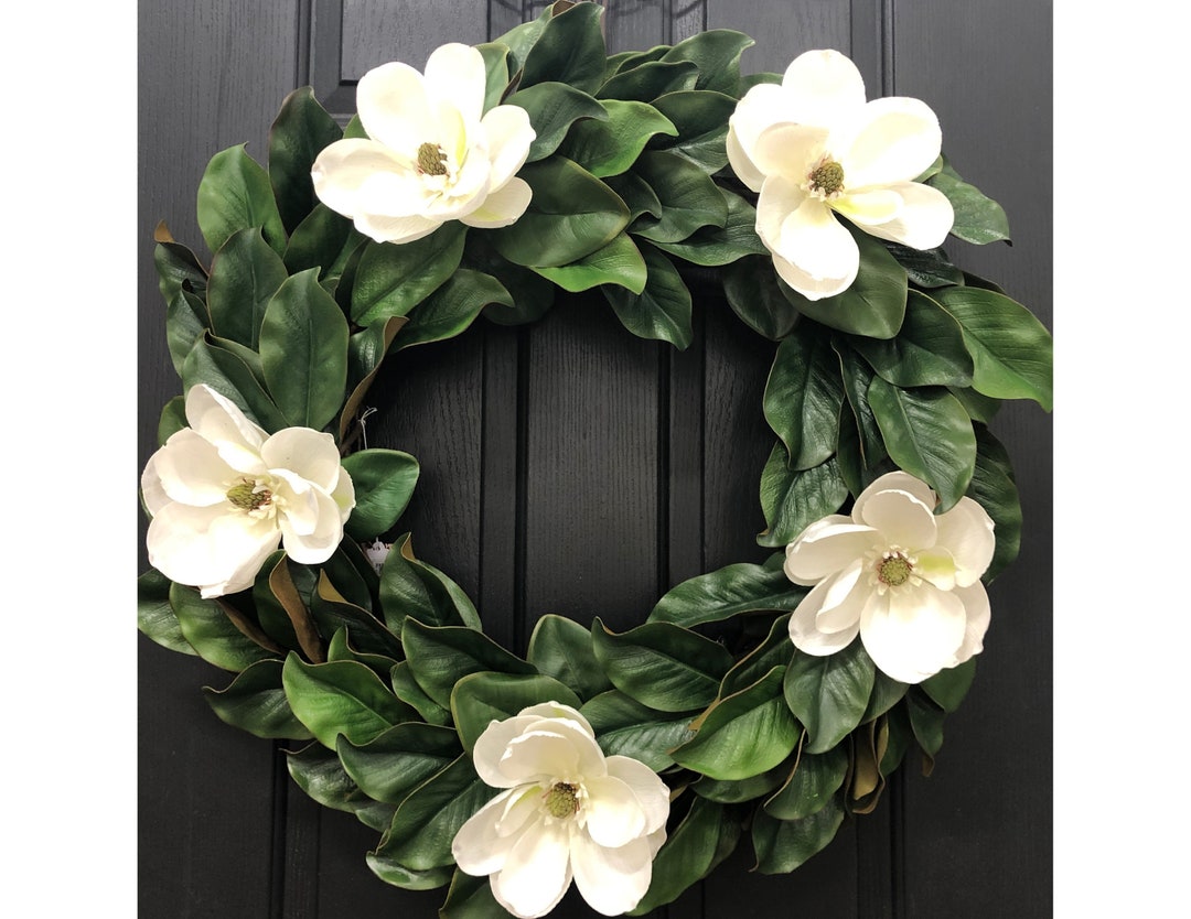 Real Touch Spring Magnolia Wreath, Spring Wreath for Front Door, Year ...