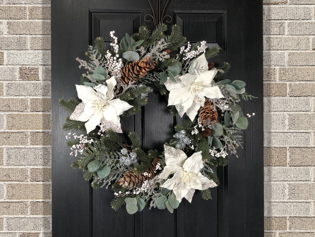 Large Winter Wreath, Large Christmas Wreath, White Floral Christmas ...