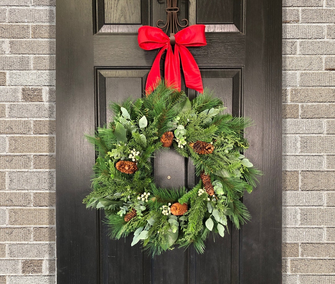 Large Winter Wreath for Front Door, Winter Greenery Wreath, Large ...