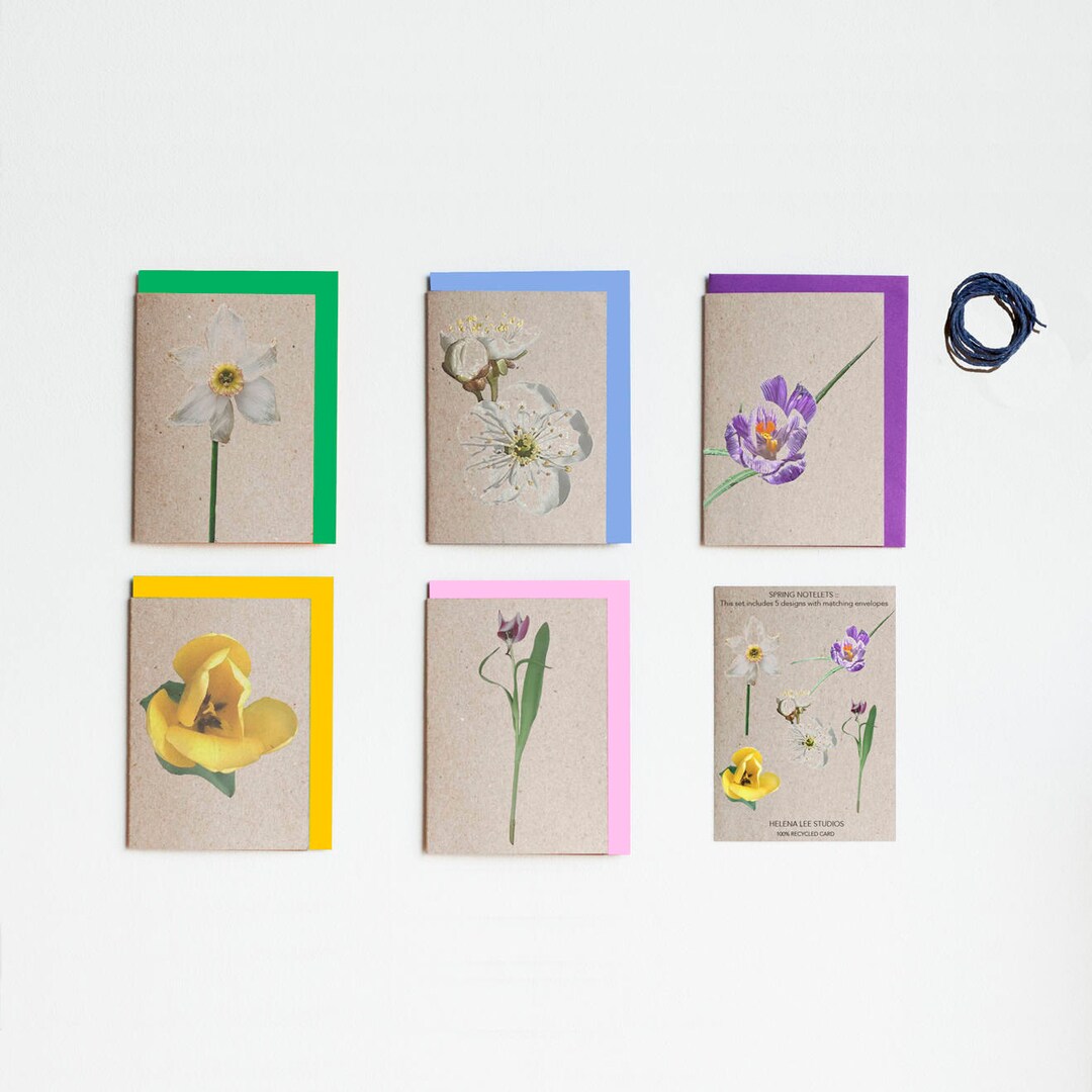 Spring Flower Notelets, 5 Blank Photo Note Cards With 5 Coloured ...