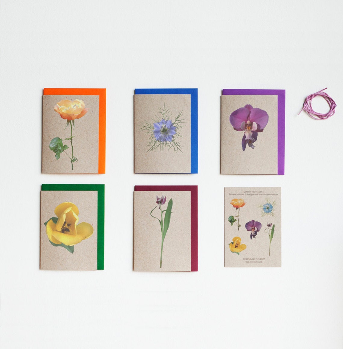 Flower Notelets, 5 Blank Photo Note Cards With 5 Coloured Envelopes ...