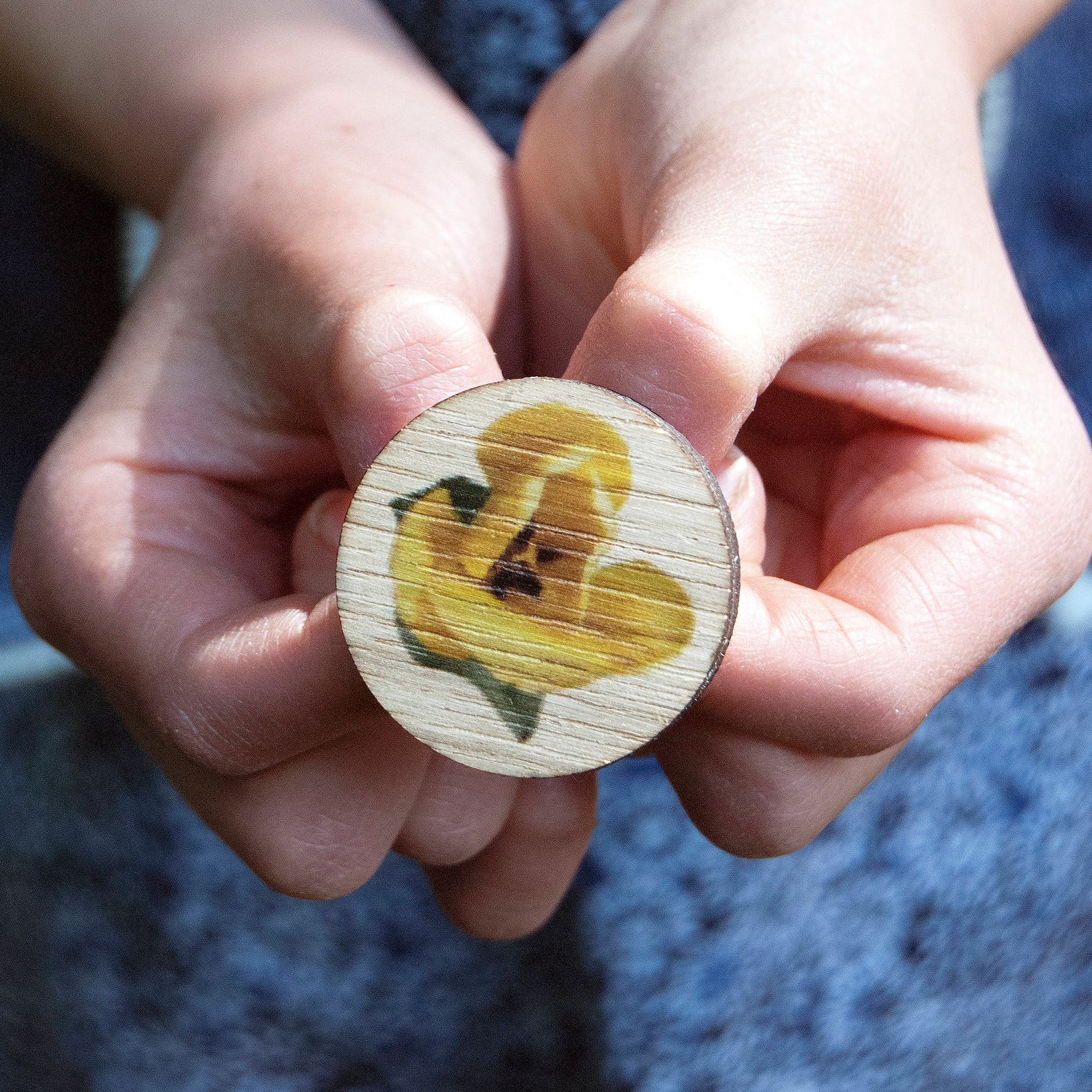 Yellow Tulip Wooden Pin Badge, Eco-friendly Button Pin Badge ...