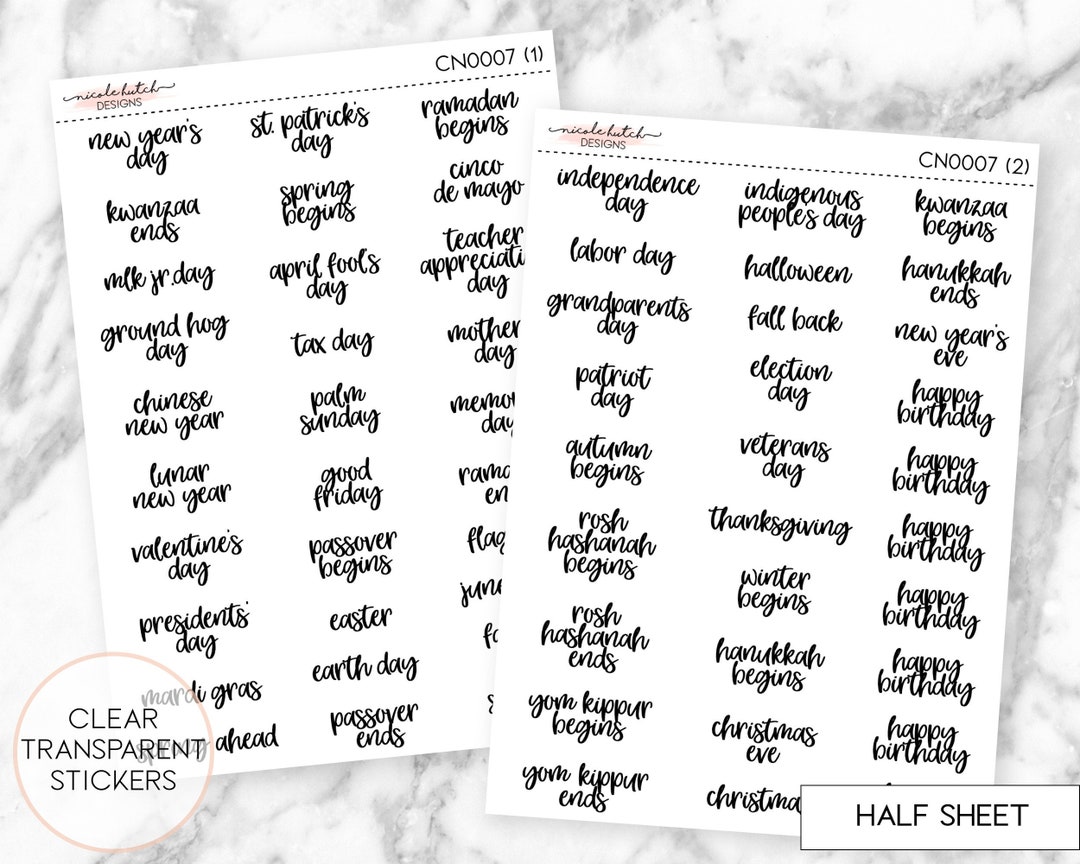 TRANSPARENT Holiday Sampler Classic Script Planner Stickers Functional ...