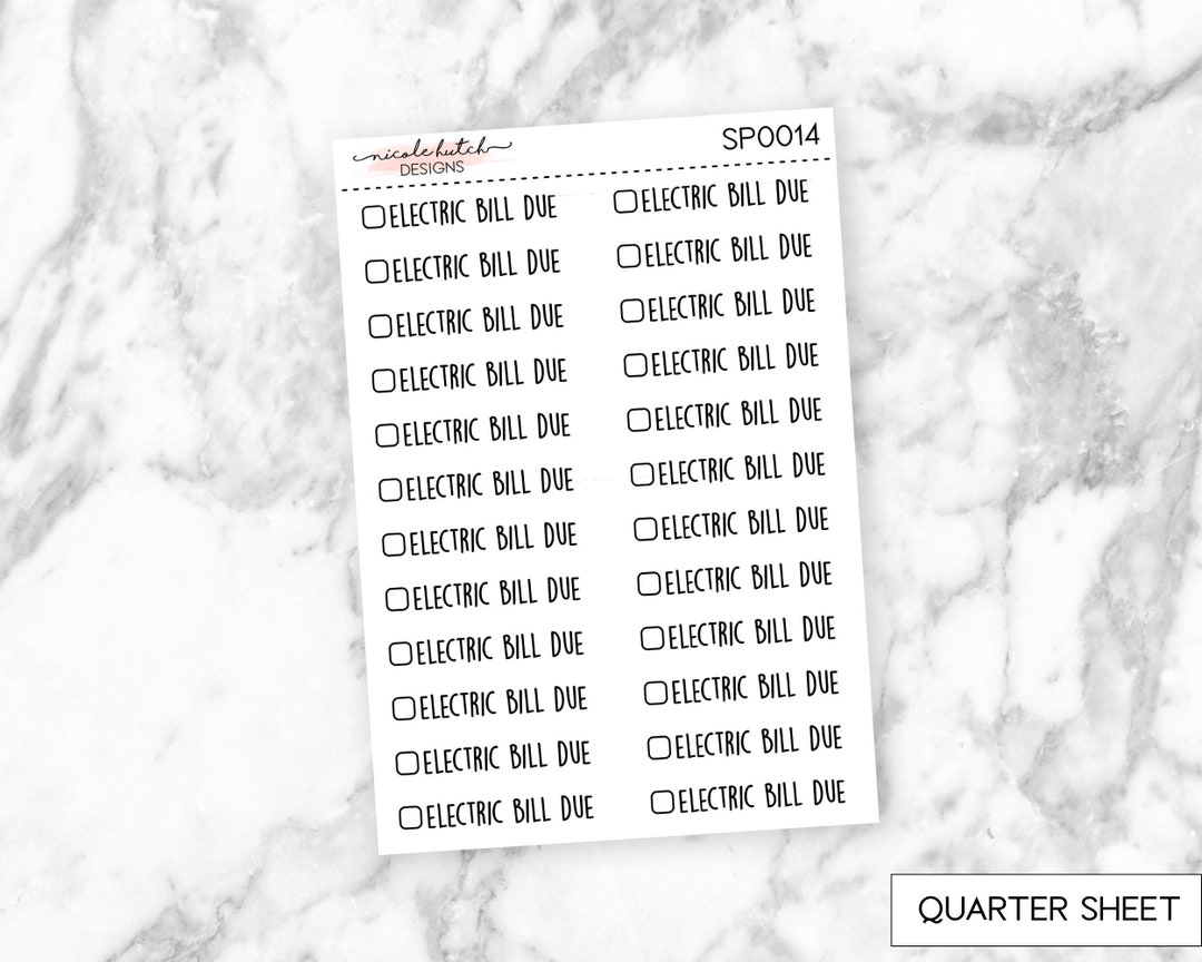 Electric Bill Due Mini Text Planner Stickers Functional Stickers Script ...