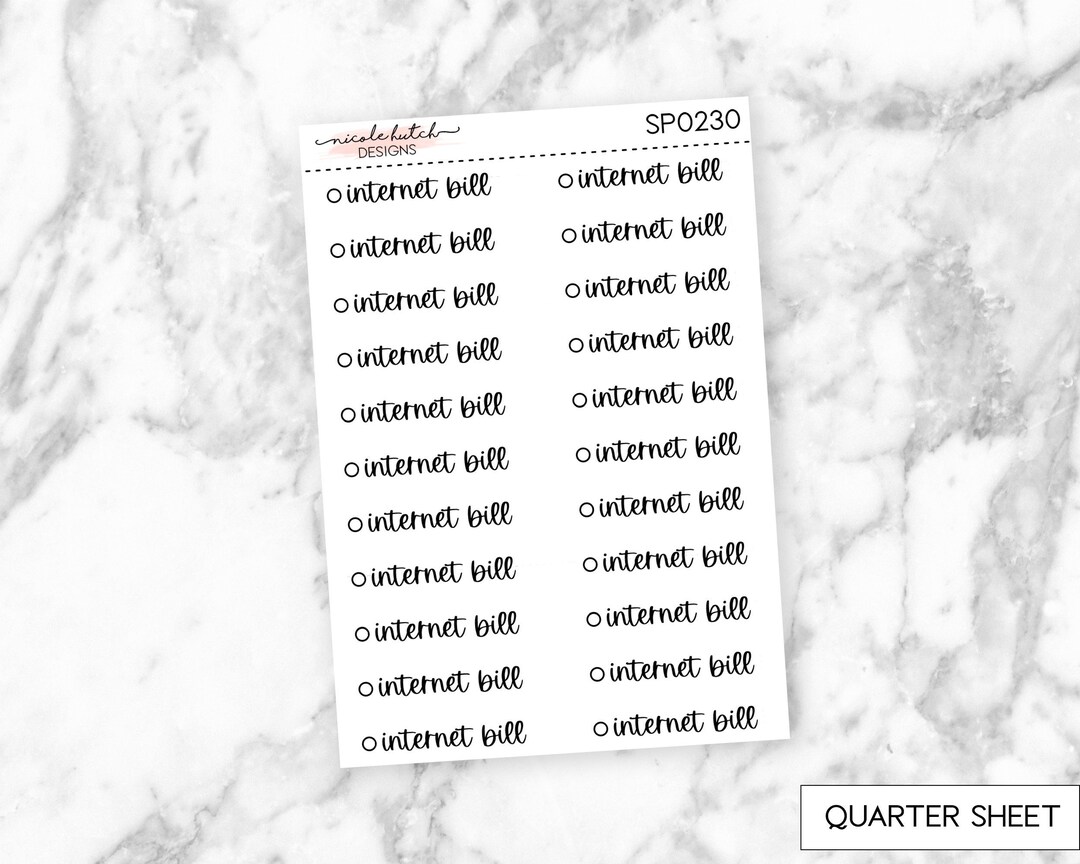 Internet Bill Small Typography Planner Stickers Functional Stickers ...