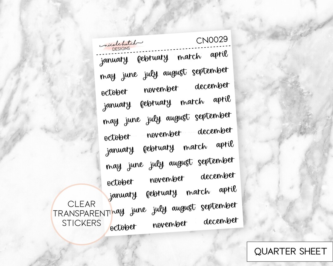 TRANSPARENT Small Months of the Year Small Typography Planner - Etsy