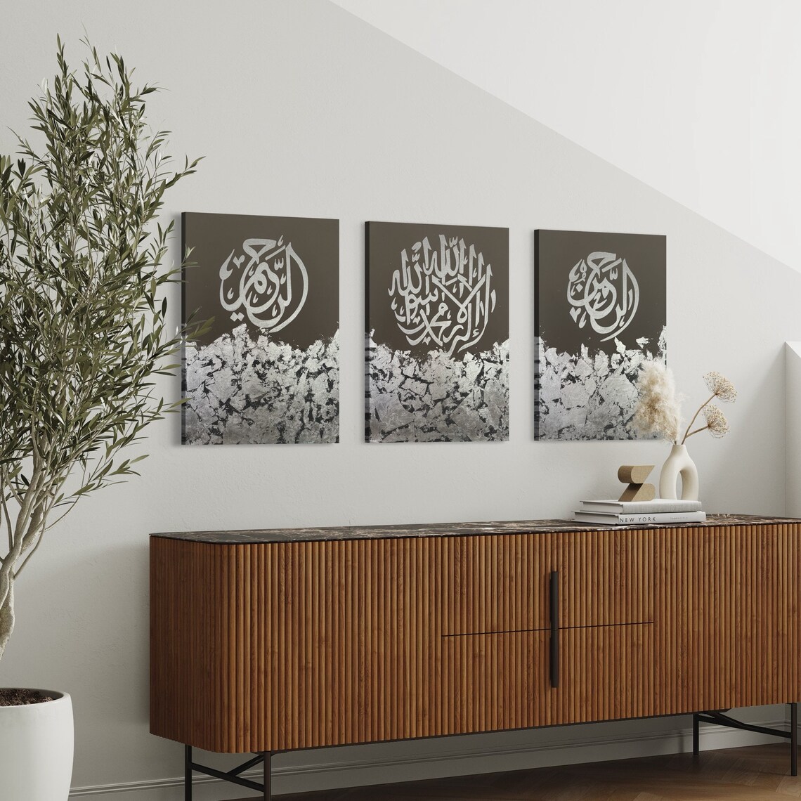Islamic Wall Art, Gray and Silver Islamic Painting Set, Islamic Wall ...