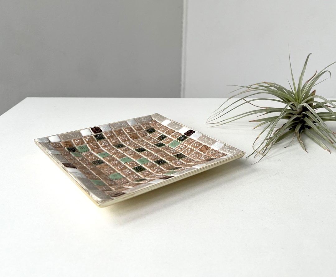 Mid Century Mosaic Tile Tray-square Vintage Speckled Mosaic Tile Dish - Air Plant Dish - Trinket ...