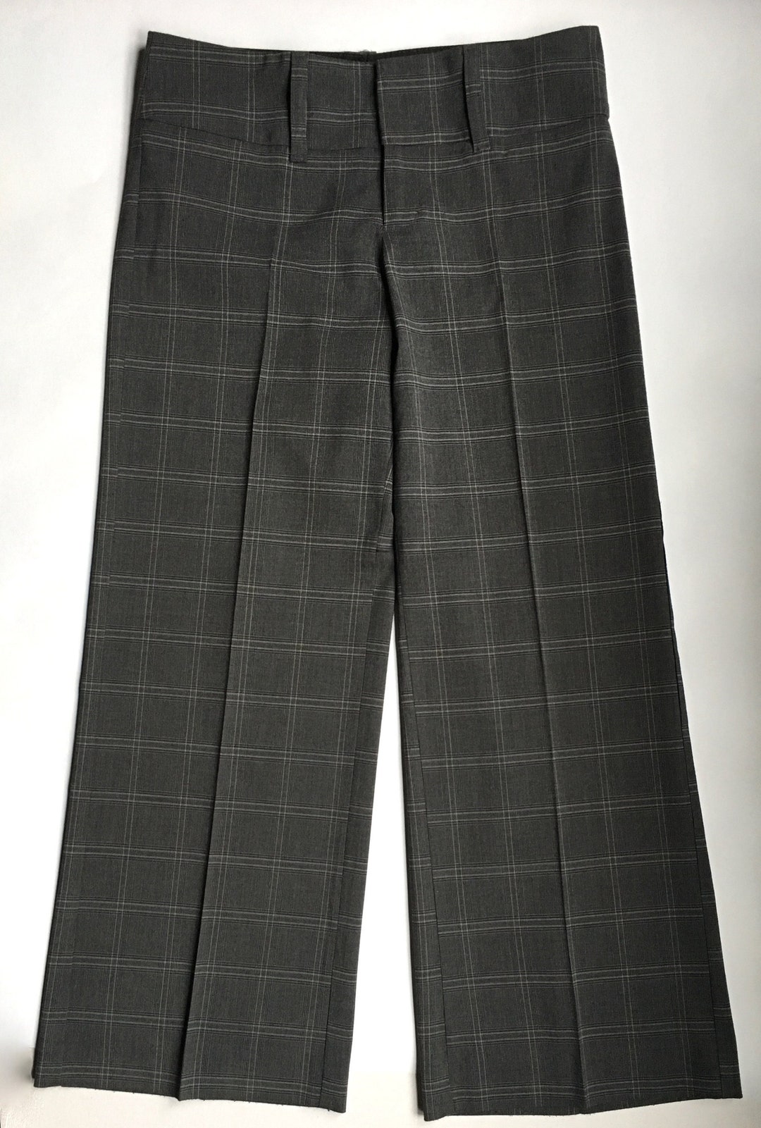 Women's Wide Leg Plaid Slacks -gray Plaid -wide Waistband Pants -billy ...