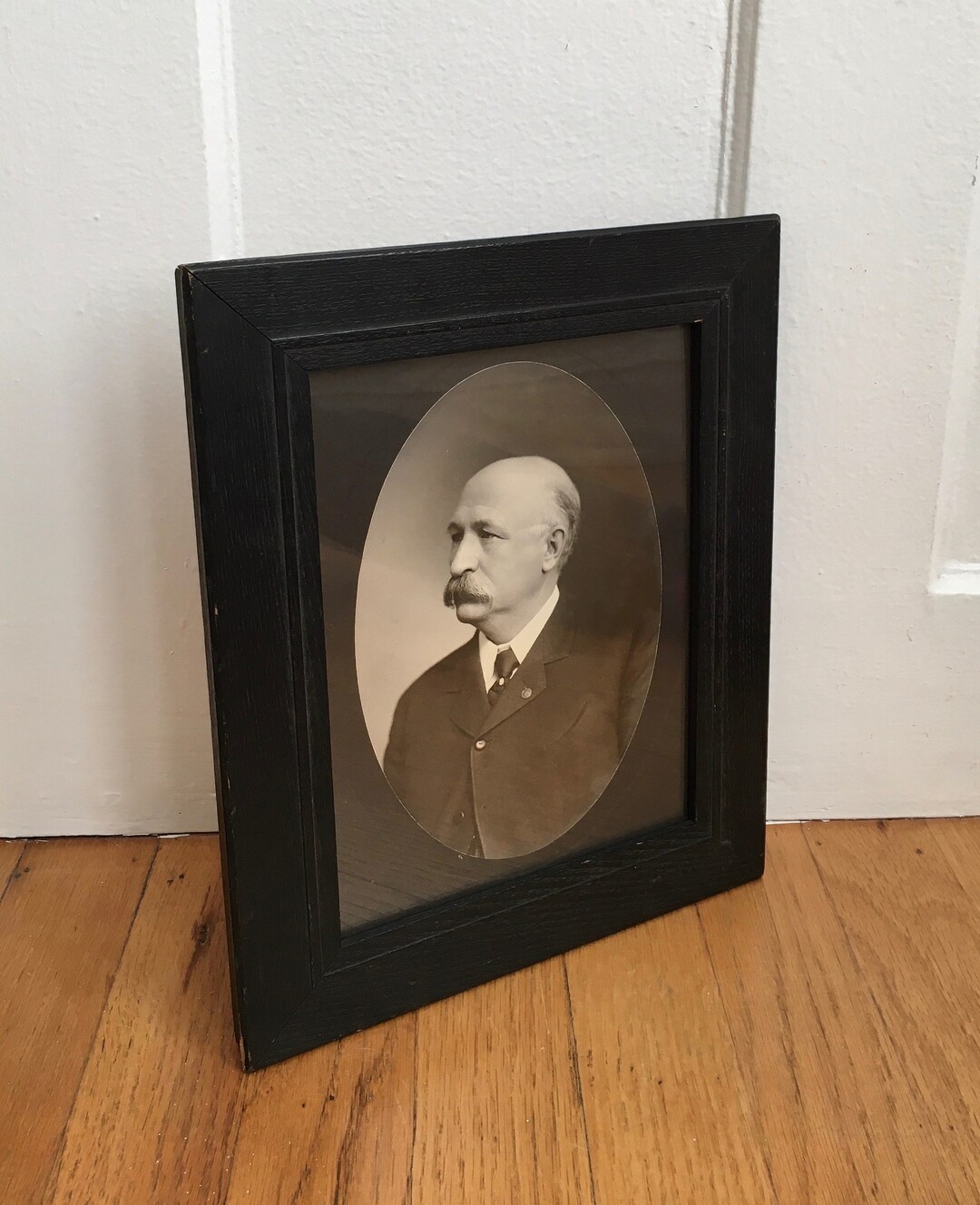 Antique Dark Wood Picture Frame With Sepia Portrait of Gentleman ...