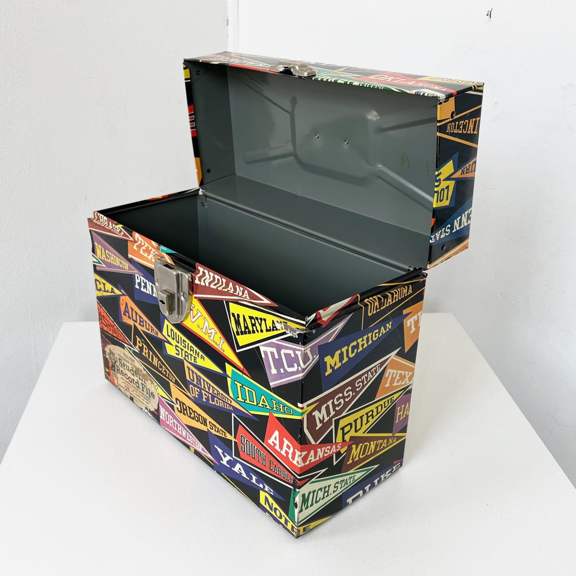College Pennant Record File Box With Key-ballonoff Metal File Box ...